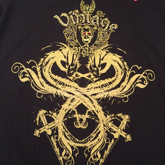 V Star | Shirts | Vstar Long Sleeve Black Shirt With Gold Detail | Poshmark